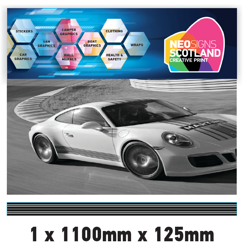 MC1.1 Martini Racing Monochrome Bonnet stripe 1.1m (1100mm) Long lamin ...